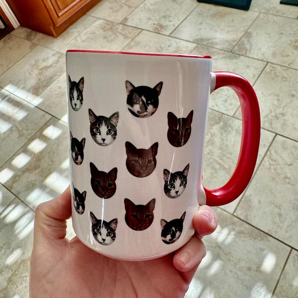 The Cats Lying on a Bookshelf Mug - Cats and Books Seamless Pattern Mug ...