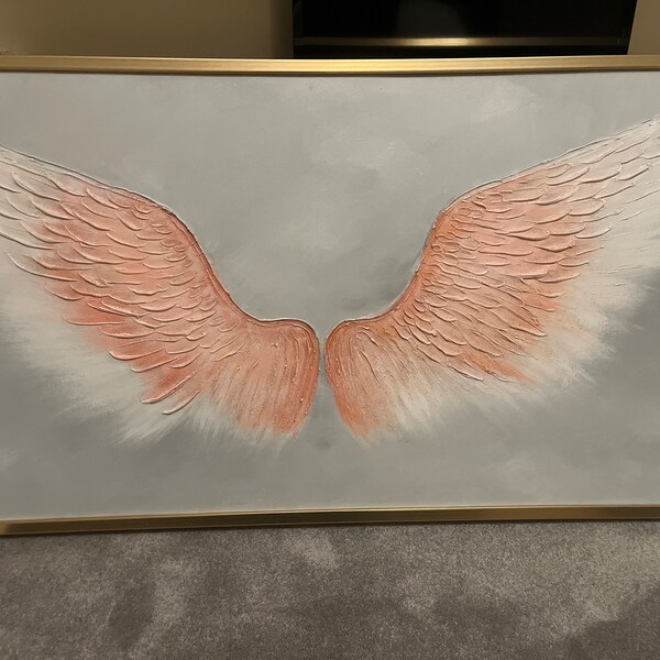 Large Pink Angel Wing Oil Painting on Canvas, Abstract Original Modern ...