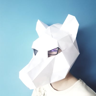 WOLF MASK Low Poly Animal 3D DIY Papercraft Printable Template for Kids ...