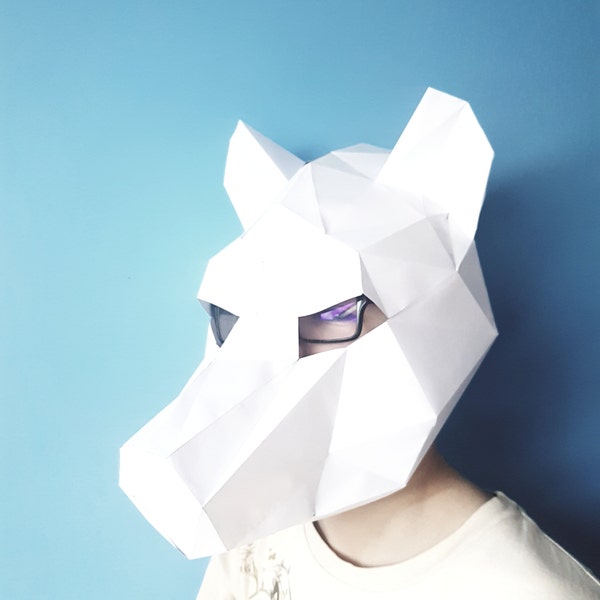 WOLF MASK - Low Poly Animal 3D DIY Papercraft Printable Template for ...