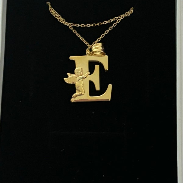 Angel Letter Necklace, 14k Gold Cherub Initial Pendant, Guardian Baby ...