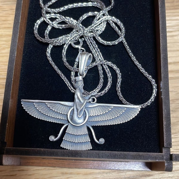 Faravahar Ahura Mazda Handmade Silver Necklace, Ancient Persia Silver ...