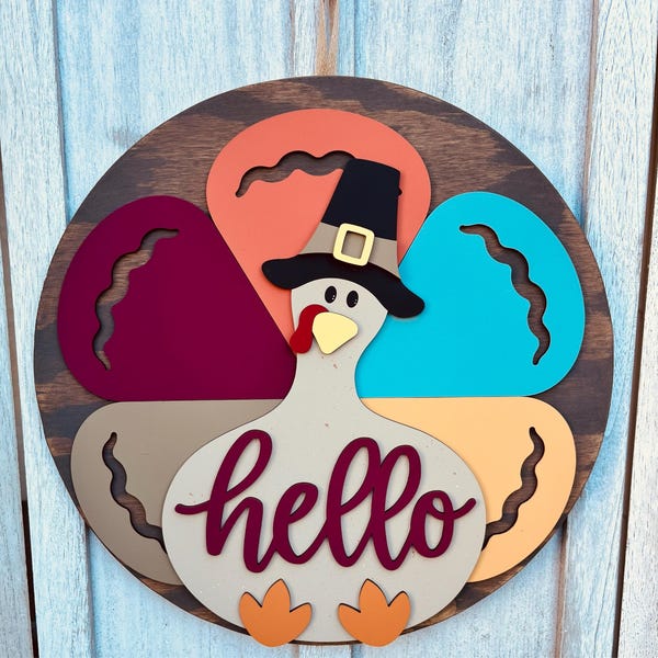 Pilgrim Turkey Hello Sign, Digital Download, SVG Laser Cut File, Cricut ...
