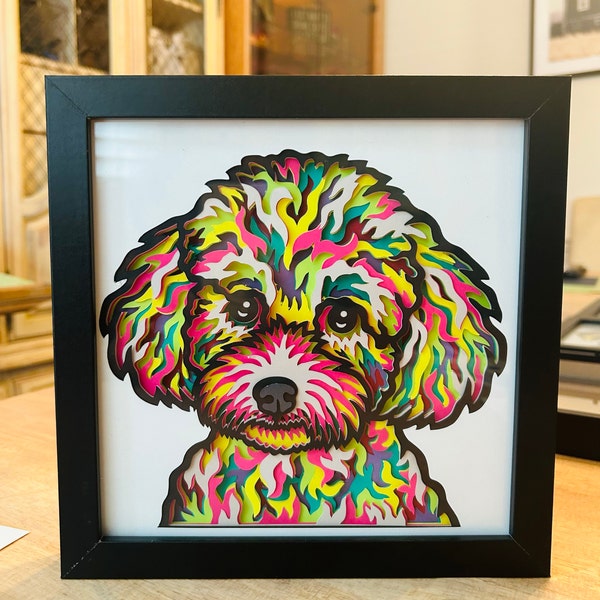 Colorful Poodle Shadow Box SVG, Layered Cardstock Dog Art (digital ...