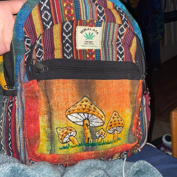 Himalayan Hemp Mini Backpack Mushroom Embroidered Tie Dye Boho Bag - Etsy
