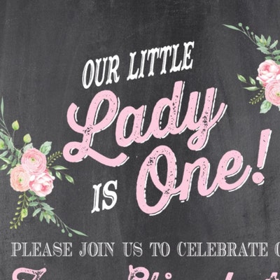 Little Lady Invitation, Chalkboard First Birthday Invitation, First ...