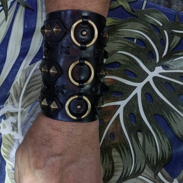 Wide Leather Cuff, Men Leather Bracelet, Leather Cuff, Handmade Leather ...