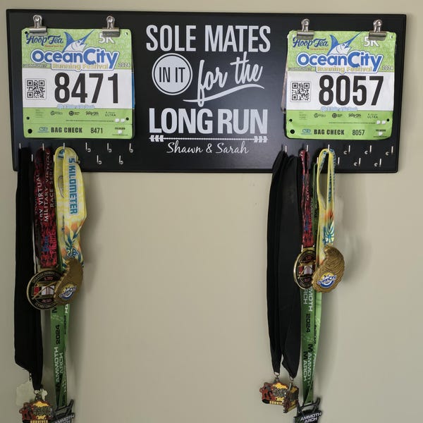 Couples Race Bib Medal Holder - Sole Mates Race MEDAL Bib Display ...