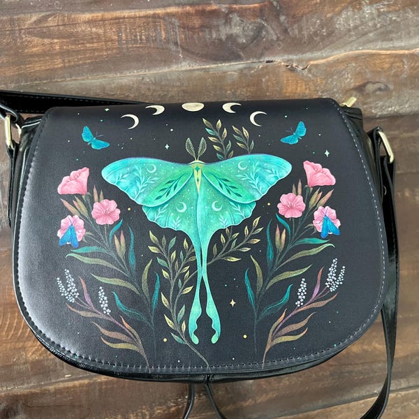 LUNA MOTH Crossbody Saddle Bag, Celestial Butterfly Shoulder Bag, Vegan ...