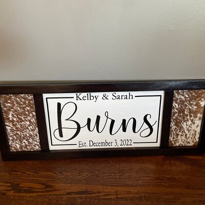 Genuine Cowhide Wood Sign, Customizable Rustic Sign, Rustic Decor ...