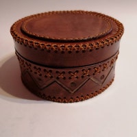 Round Jewelry Box Leather Pattern: Leather Jewelry Box Trinket Box ...