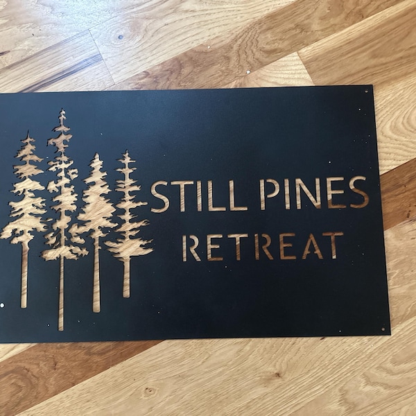 Personalized Metal Cabin Name Sign, Pine Tree Custom Metal Sign ...