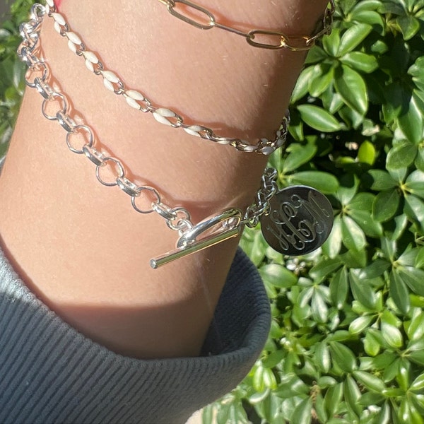 Monogrammed .925 Sterling Silver Toggle Link Charm Bracelet - Etsy