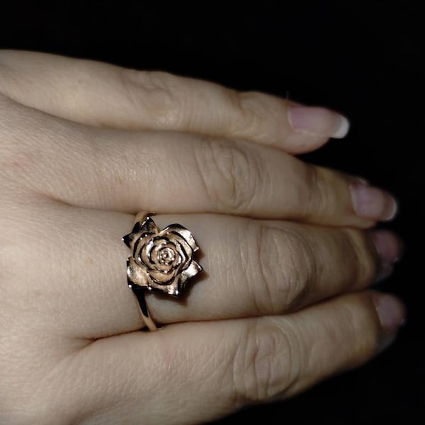 925 Sterling Silver Rose Ring, Rose Diamond Ring, Flower Pattern Ring ...