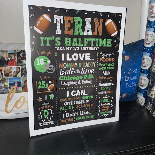 It's Halftime Football Half Birthday Milestone Chalkboard Sign, Halfway ...