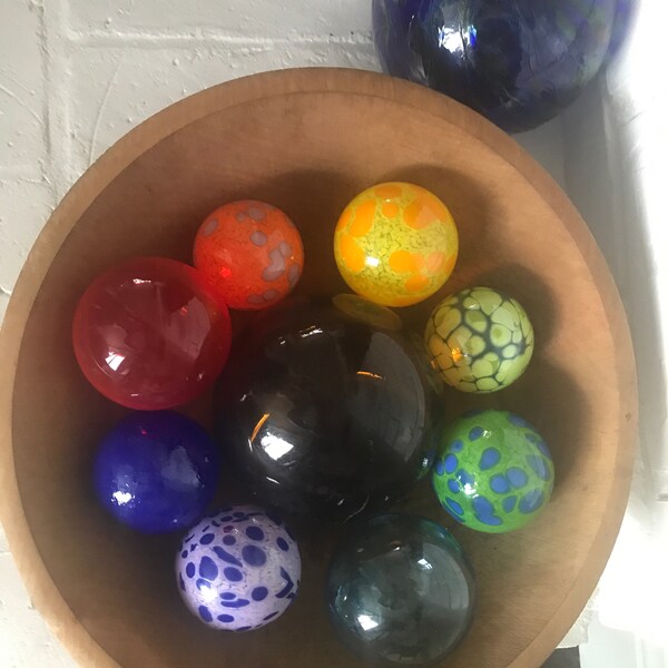 Mid-century Color Glass Balls, Set of 5 Decorative Spheres, 2.75" Hand ...