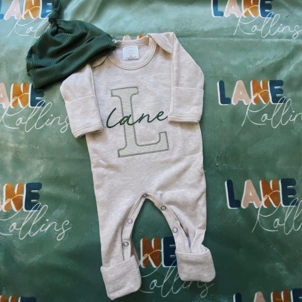 Custom Green Baby Footie With Fold Over Footies and Olive Hat ...