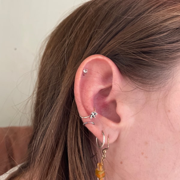 Tiny Bee Conch Hoop, Gold Conch Ring, Bee Cartilage Earring, Sterling ...