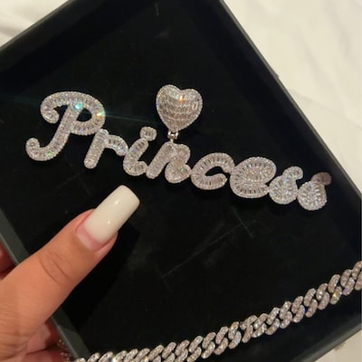 Custom Your Name Plate Pendant Necklace With Cuban Chain Icy - Etsy