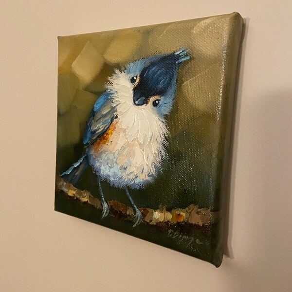 Original Custom Tufted Titmouse Bird Oil Painting by Daiga Dimza Bright ...