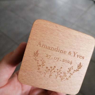 Custom Engraved Wedding Ceremony Ring Box, Personalized Square Ring Box ...