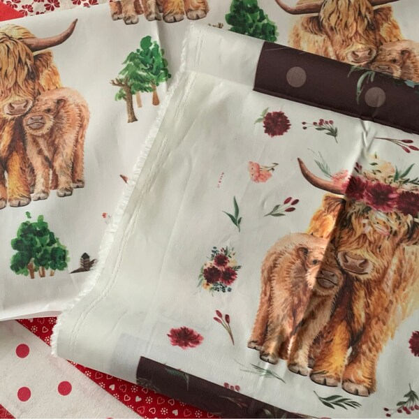 Highland Cow Fabric - Highland Cattle Farm by Karolina Papiez ...