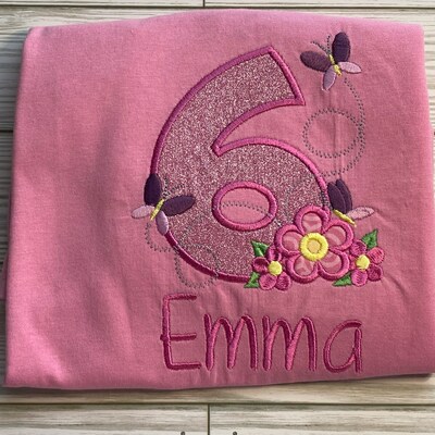 Butterfly Number 6 Applique Machine Embroidery Design Birthday Six 6th ...