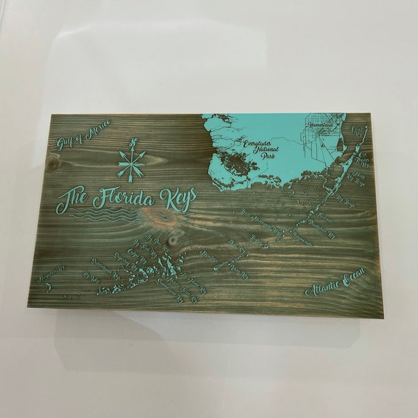 Florida Keys, Florida Whimsical Map; Wood Engraved Maps | Wall Art ...