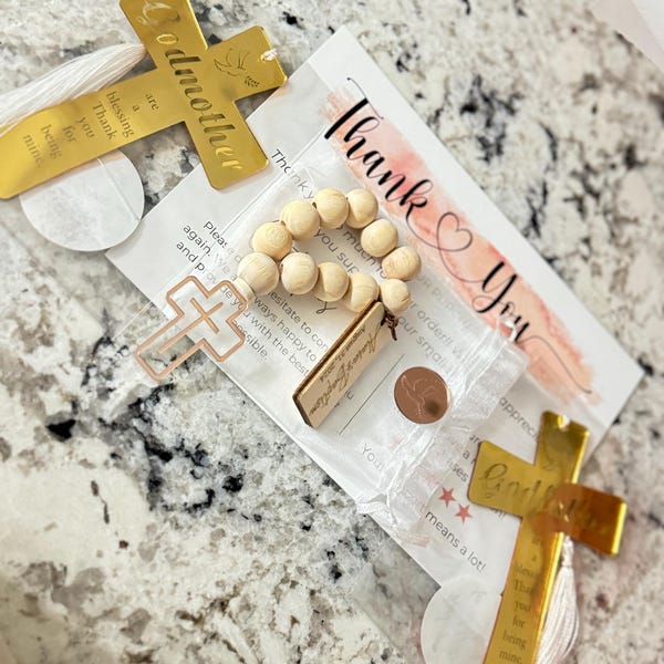 Christening Guest Favors, Personalized Mini Wooden Rosary Favor Baptism ...
