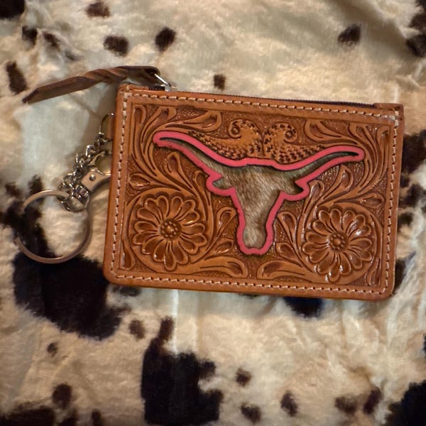 THUNDERBIRD LONGHORN KEYCHAIN Tan Wallet | Genuine Hair on Freebird ...