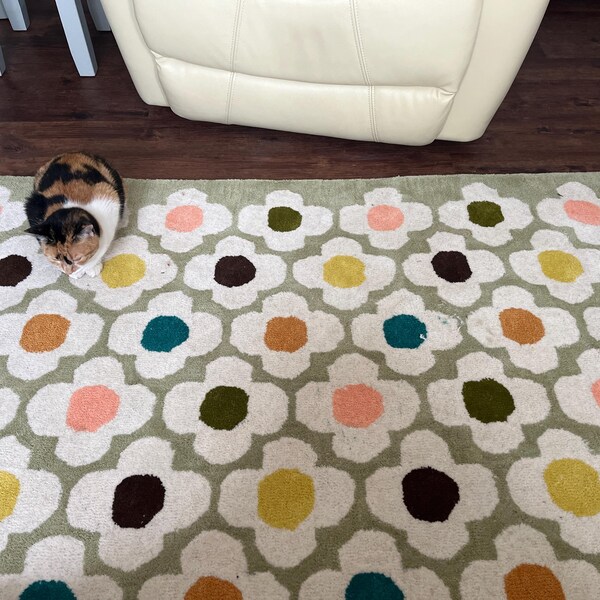 Scalloped Blue Tufted Rug, Wool 8X10 Handmade Rug,, Irregular Shape ...