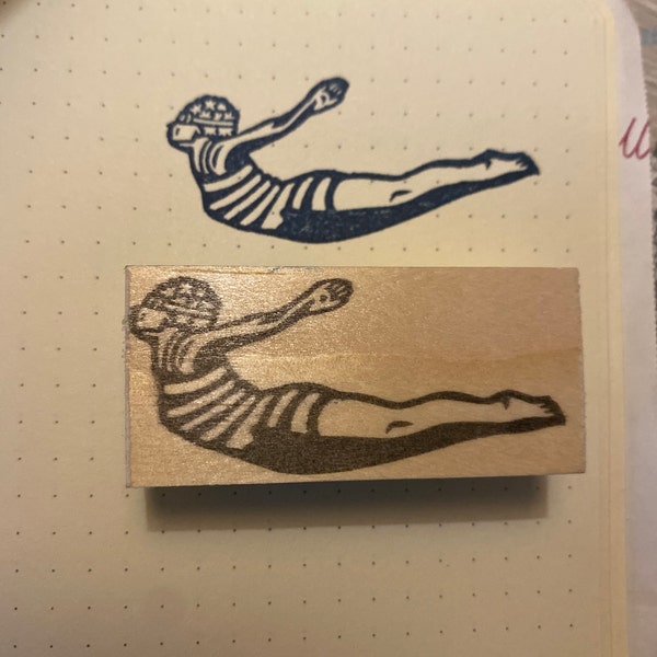 Swimmer Rubber Stamp, Hand Carved Stamp, Stamp Handmade, Vintage ...