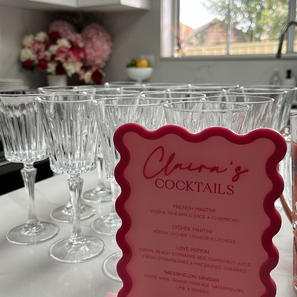 Wavy Border Drinks Menu Signage - Personalized Acrylic Wedding Bar Sign ...