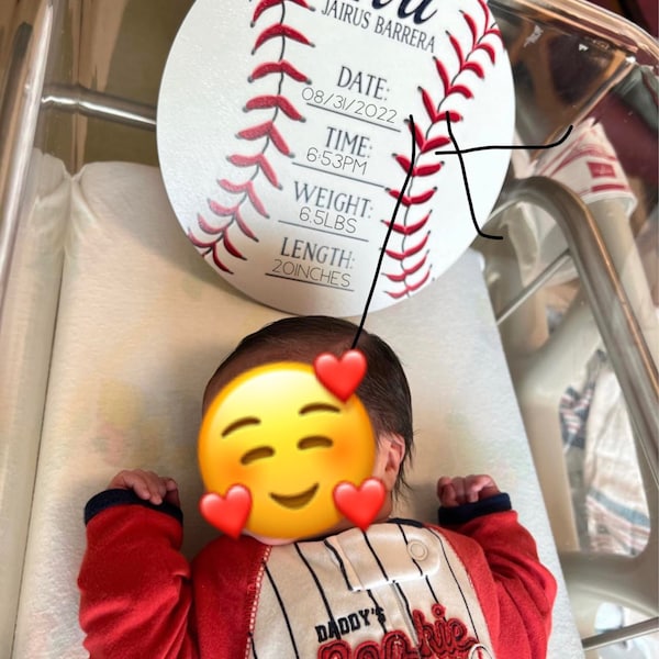 Baseball Birth Stat Sign Baby Name Sign Round Wooden Personalized Baby ...