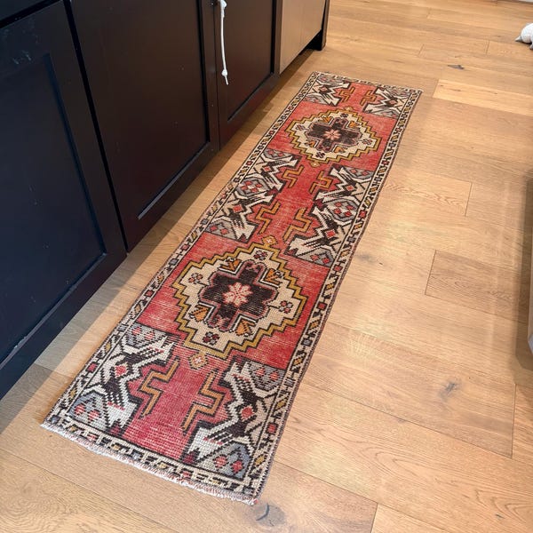 2x5 Red Green Rug, Modern Decor Vintage Turkish Rug 2x5, Small Mini ...