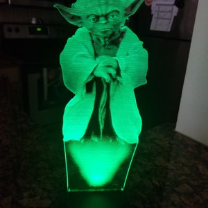 Yoda Hologram, Jedi Master, Edge Lit Acrylic LED Light With Remote ...