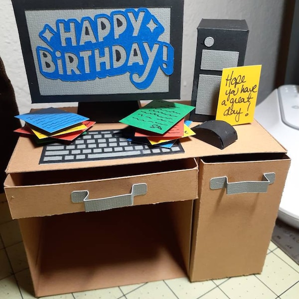 3D Computer and Computer Desk SVG Cut File Gift Card Holder - Etsy