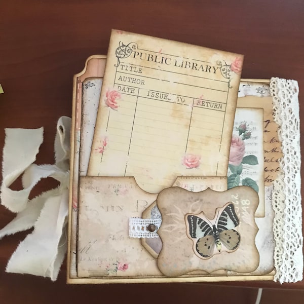 Junk Journal, Shabby, Library Cards, Pockets, ATC, Pink, Craft Kit, Tag ...