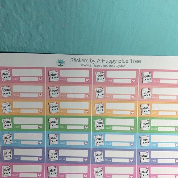 Happy School Assignment Due Reminder Label Cute Kawaii Vertical Erin ...