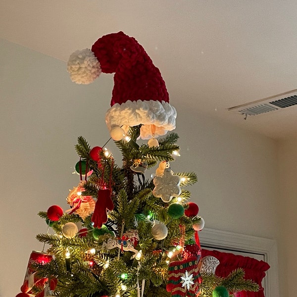 Santa Hat Christmas Tree Topper - Christmas Tree Decor Gift - Etsy