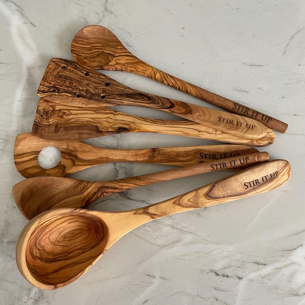 Olive Wood Utensil Set, Personalized Utensils, Engraved Utensils for ...