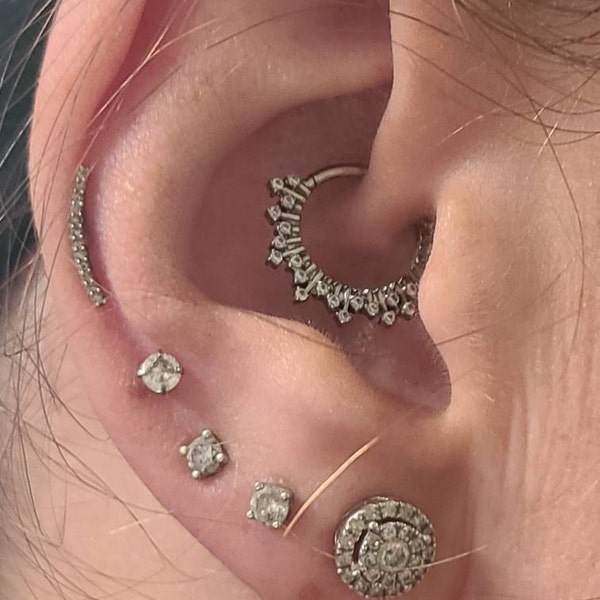 Silver Surgical Steel Daith Earring, Sunburst Clicker Hoop, Dainty ...