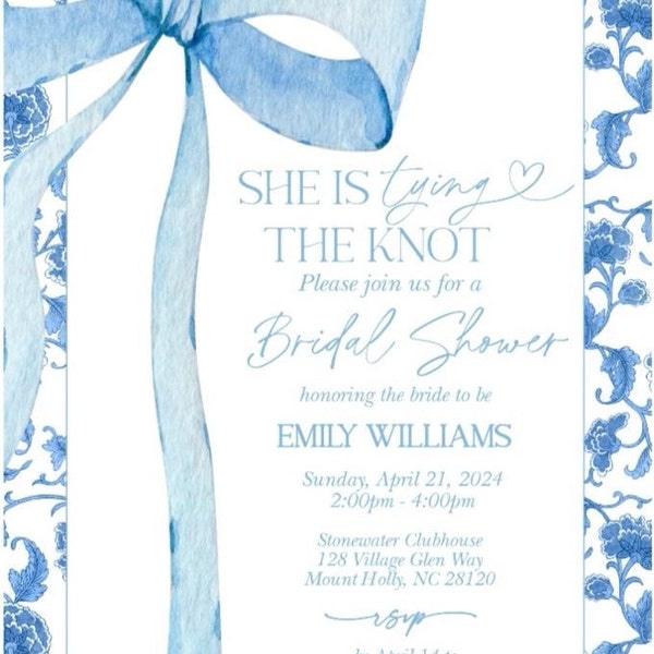 EDITABLE Blue Bow Invitation for Bridal Shower Invite Bundle, She's ...