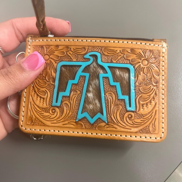 THUNDERBIRD LONGHORN KEYCHAIN Tan Wallet | Genuine Hair on Freebird ...