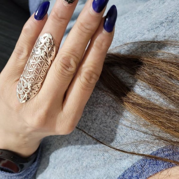 Flower of Life, Long Ring, Chunky Statement Jewelry, 925 Sterling ...