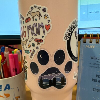 Dog Paw Print Mountain Girl With Dog Clear Vinyl Sticker Hiking ...