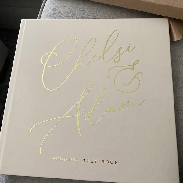 Pink and Gold Wedding Guest Book, Real Gold Foil Horizontal Wedding ...