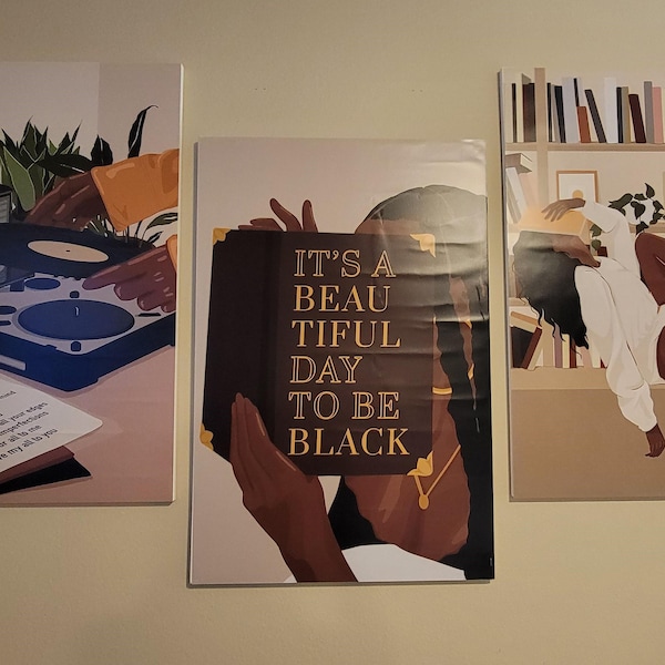 Book Girl Art, Black Woman Wall Art, African American Art, Black Art ...