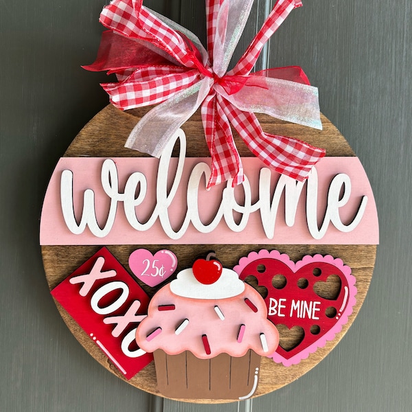 Valentines Day Welcome Sign SVG: Valentine Door Hanger SVG Laser Cut ...