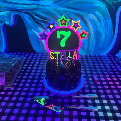 Glow Party Cake Topper, Neon Birthday Cake Topper, Personalized Cake ...